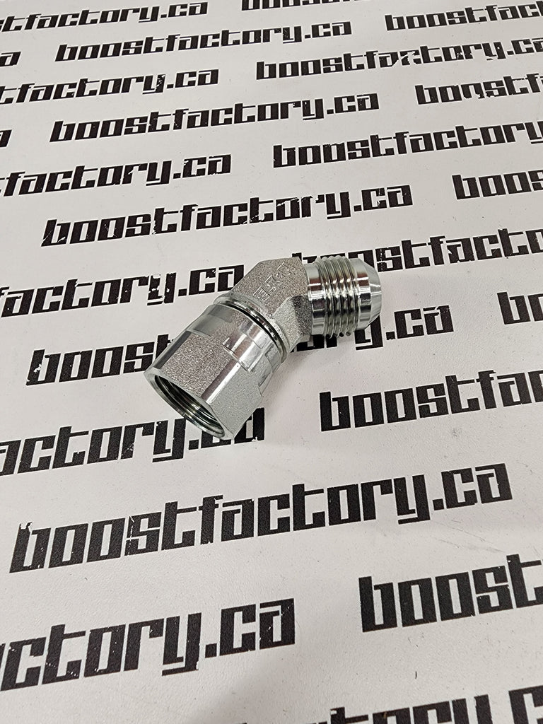 Boost Factory Single Turbo Conversion Engine Oil Drain Fitting 45 Degr