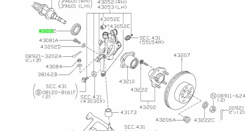 Genuine Nissan R32 GTST, Z32, Cefiro Rear Wheel Seal 43252-30P00 ...